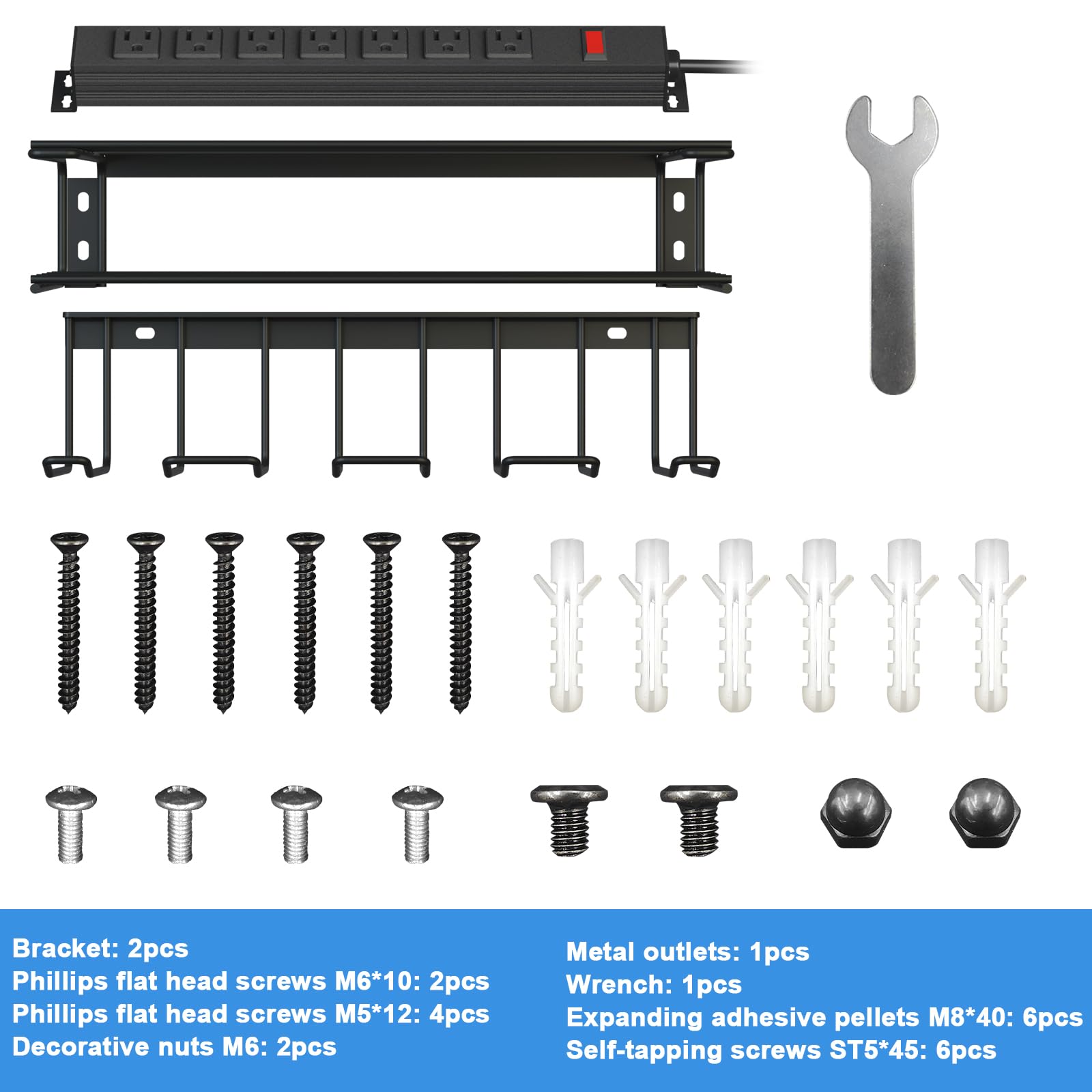 Heavy Duty Tool Organizer with charging station, 3 Layers Garage Pegboard Tool Rack, Power Tool Organizer Wall Mounted with 7 -Hole outlets Surge Protector, 4 Power Drill
