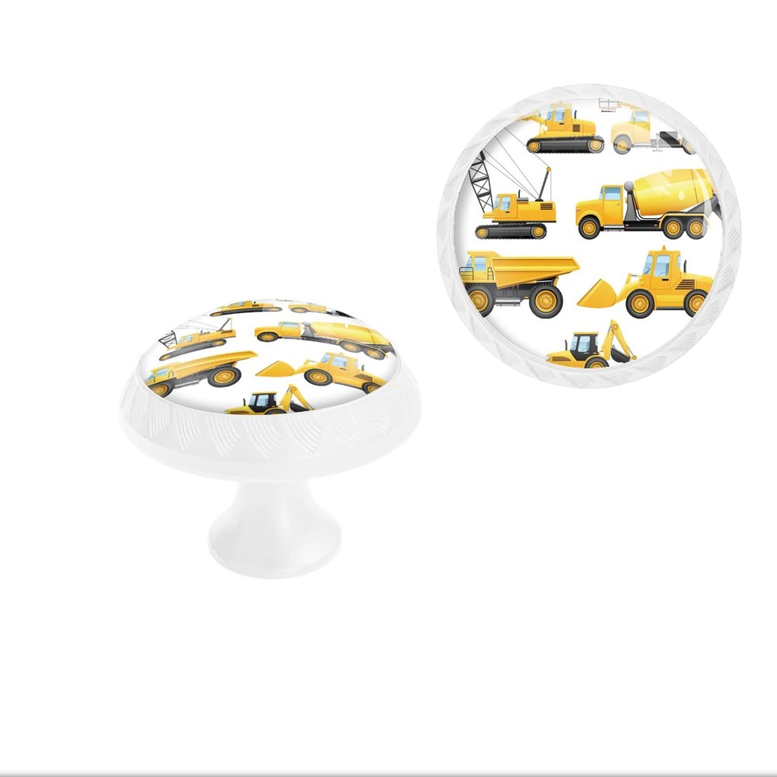4 Pack Construction Vehicles And Machinery Trucks Bulldozer Crane Cabinet Knobs Crystal Glass Dresser Knobs Round Drawer Knobs Pulls Handles for Boys Girls Kids Room Decor Nursery Furniture Knobs