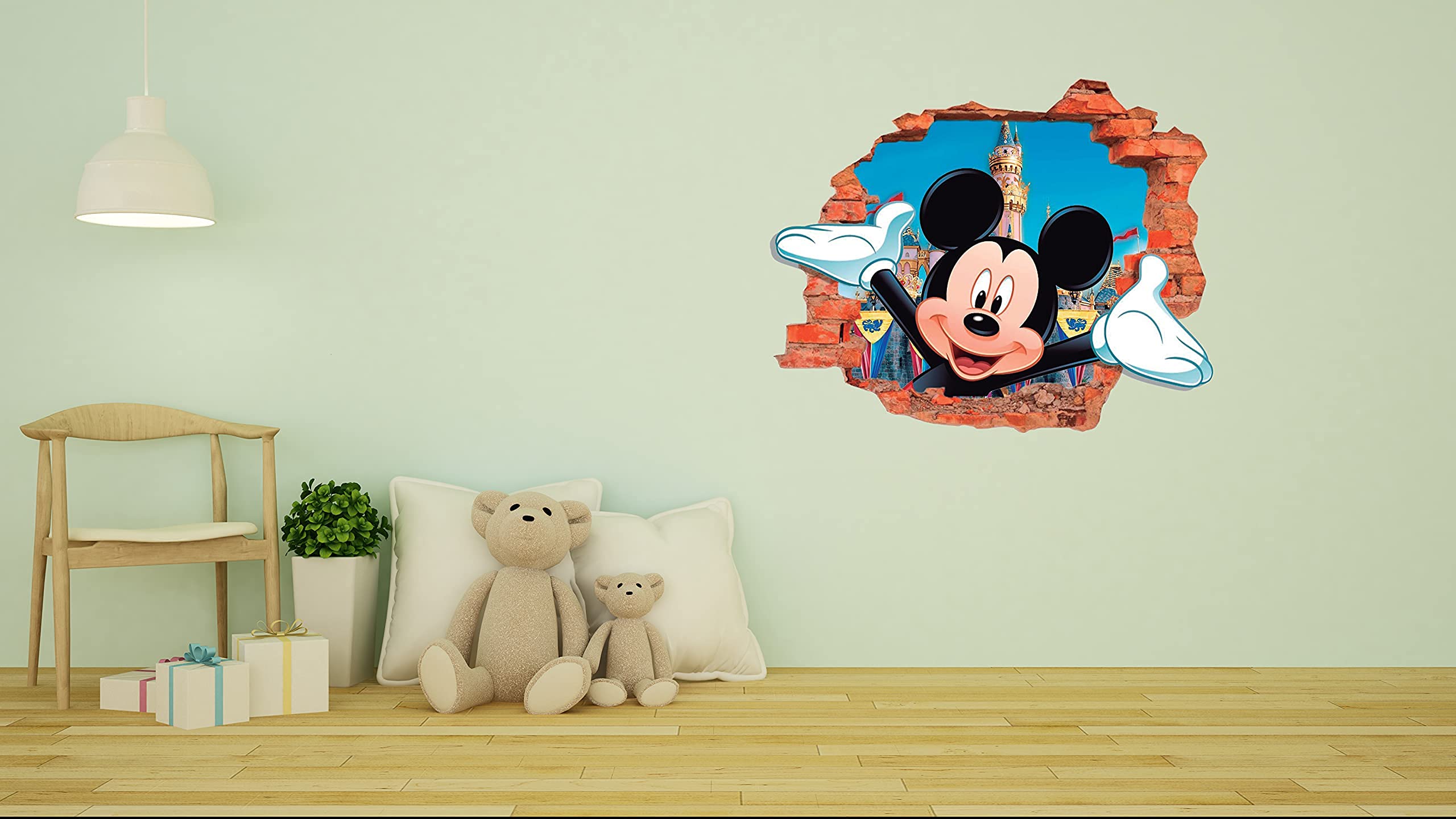 Mickey Face Wall Decal - 3D Smashed Wall Effect - Wall Decal for Home Nursery Decoration (Wide 20"x16" Height Inches)