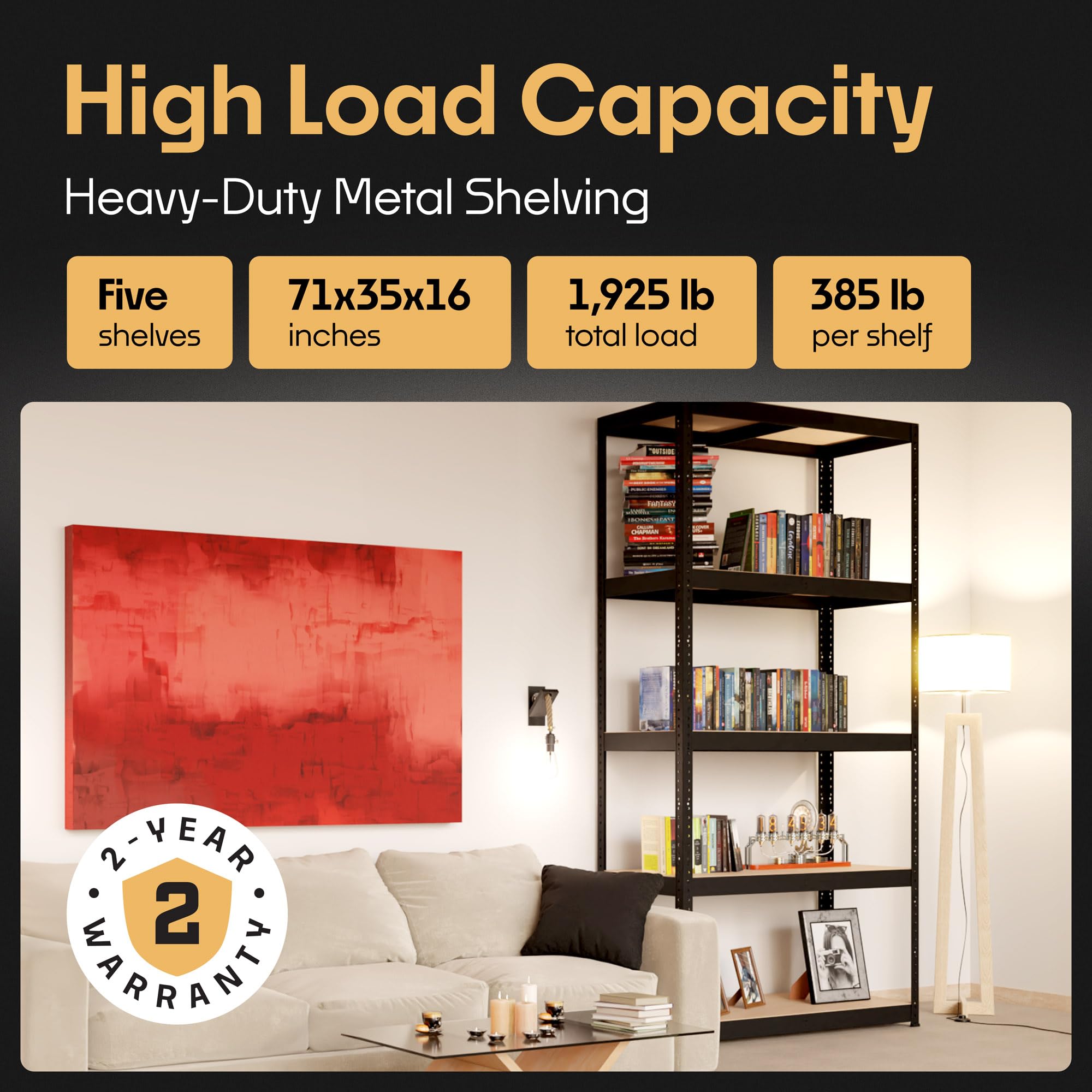 Metalkas Storage Shelves: 5 Storage Shelves Heavy Duty w/a 1.925 lb Total Load Capacity, 385 per Storage Shelf, 71x35x16 Perfect Solution for Your Storage Needs, Adjustable Shelving Unit