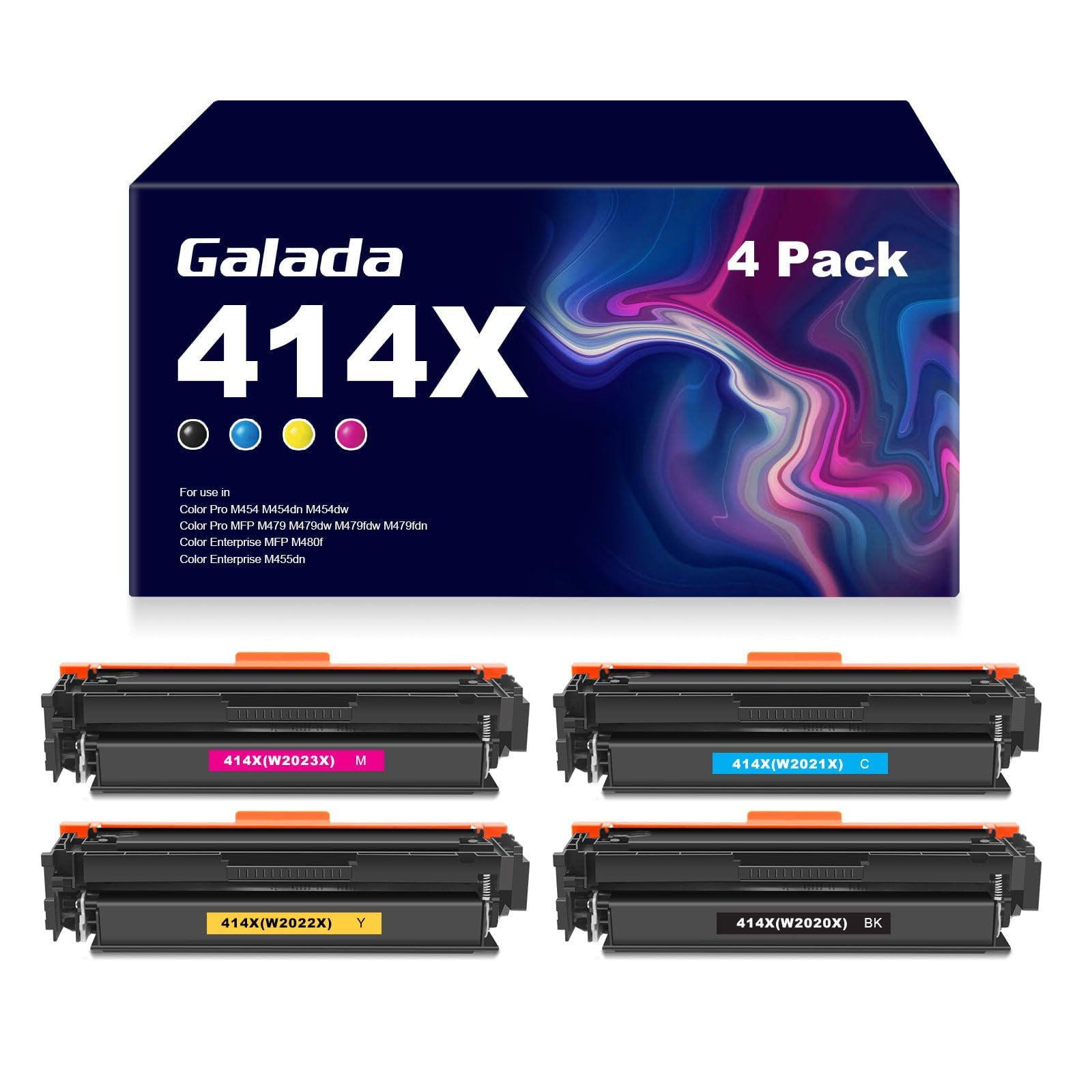 414X Remanufactured Toner Cartridge Replacement for HP 414X 414A W2020X W2021X W2022X W2023X for HP Color Pro M454dn M454dw MFP M479fdw M479fdn M479dw M455dn M480f Printer ( 4-Pack)