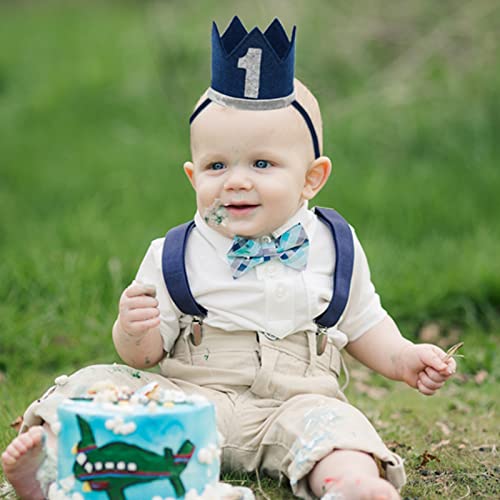 Maticr Classic Felt 1st Birthday Crown Hat Baby Boy Number 1 Headbands Prince Princess Cake Smash Photo Prop (Navy Blue, Medium)