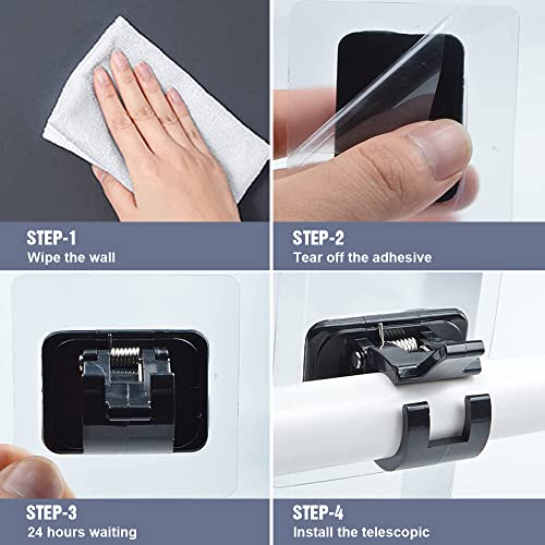 8 Pieces Self Adhesive Curtain Rod Bracket, No Drill Drapery Hooks Holder, Plastic Sticky on Curtain Rod Holder for Kitchen, Bathroom, Hotel (Black)