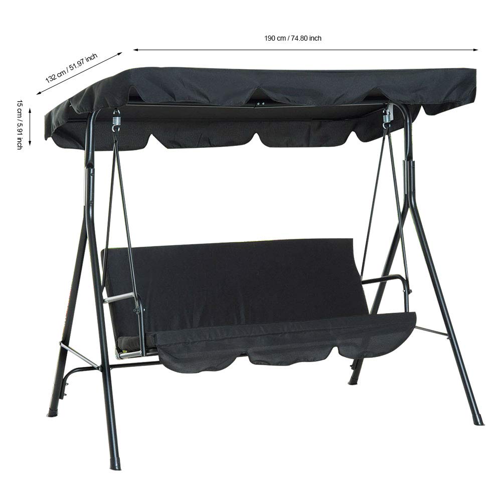 Tnfeeon Outdoor Swing Canopy Replacement Porch Top Cover for Patio Yard Seat Swing Glider Protector for Garden Poolside Balcony Backyard 74.80 X 51.97 X 5.91 Inch (Only Cover)(Black)