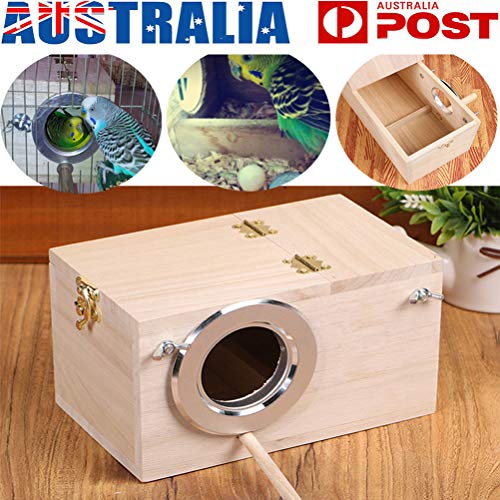 POPETPOP Wooden Bird Nesting Box, Parrot Clear View Window, Lovebirds Breeding Box, Bird Nesting Feeding Station House - Size S (Left or Right Open Window)