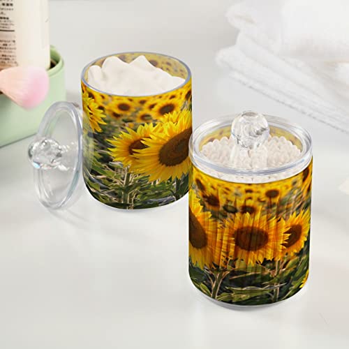 ALAZA Yellow Sunflower Stylish Floral 2 Pack Qtip Holder Dispenser 14 Oz Clear Plastic Apothecary Jar Containers Jars Bathroom for Cotton Swab, Ball, Pads, Floss, Vanity Makeup Organizer