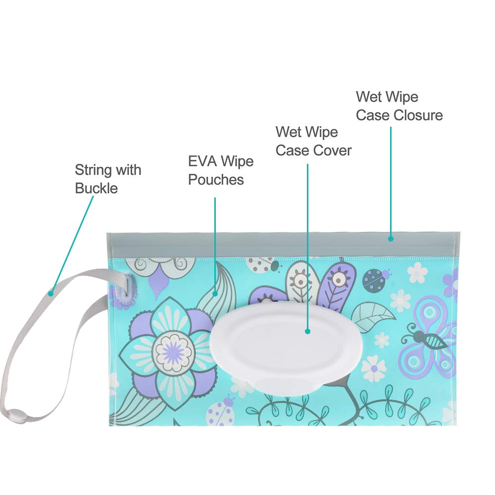 Venhoo Wet Wipe Pouch 4-Pack Reusable Refillable Clutch Baby Wipes Dispenser Holder Case-Keep Wet Wipes Moist- Eco Friendly Wipes Carrying Case for Travel-Pouch Carries 60 Wipes-Upgrade Version