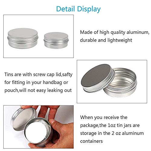 Healthcom 21-Pack 1 Oz/30ml Round Aluminum Tin Cans Screw Top Metal Lid Tins Makeup Cream Lip Balm Jars Empty Cosmetic Storage Sample Container Boxes Organization Kit for Lip Balm Salve Crafts Spice Candles Tea Gifts,Silver