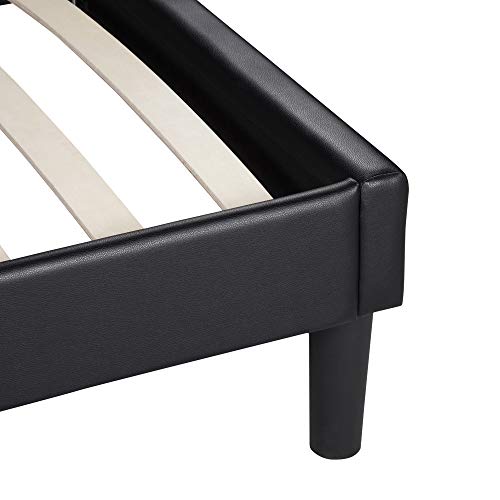 Olee Sleep Dura Metal Faux Leather Wood Diamond Slate Bed Frame, Queen, Black