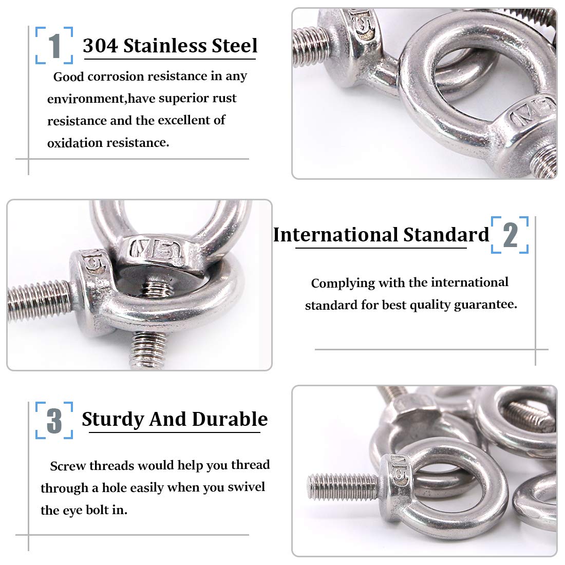 Glarks 36Pcs 304 Stainless Steel M5 Male Thread Machinery Shoulder Lifting Ring Eye Bolt with Lock Nuts/Lock Washers/Flat Washers Set