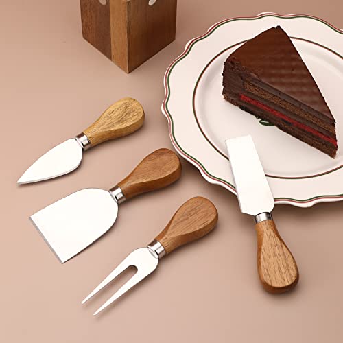 olelo 4 Pieces Cheese Knives Set Includes 4 Stainless Steel Cheese Slicer Cheese Cutter with Wooden Handle & 1 Wooden Magnetic Block Standā¦