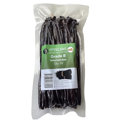 50 Tahitian Vanilla Beans Grade B for extract, Cooking and Baking by FITNCLEAN VANILLA| Fresh 5"-6" NON-GMO Whole Natural Raw Pods