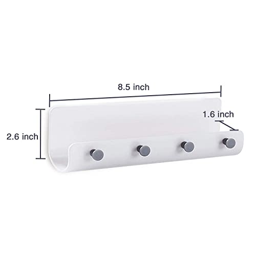 Self-Adhesive Wall Mount Mail Letter Holder with 4 Key Hooks Organizer ~ Holds Car/House Keys, Leashes, Mails, Phones (White)