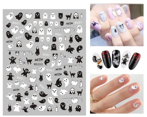 8 Sheets Halloween Nail Art Stickers Decals Self-Adhesive Pegatinas Uñas Cute Ghost Pumpkins Skull Spider Web Nail Supplies Nail Art Design Decoration Accessories