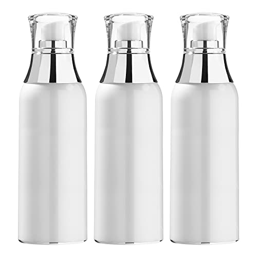 EOPER Airless Pump Jars 100ML, 3 Pieces Empty Refillable Cosmetic Air Pump Jars Bottles Airless Lotion Cream Sample Containers Makeup Vials Accessories Leak-Proof DIY Travel, Pearly White