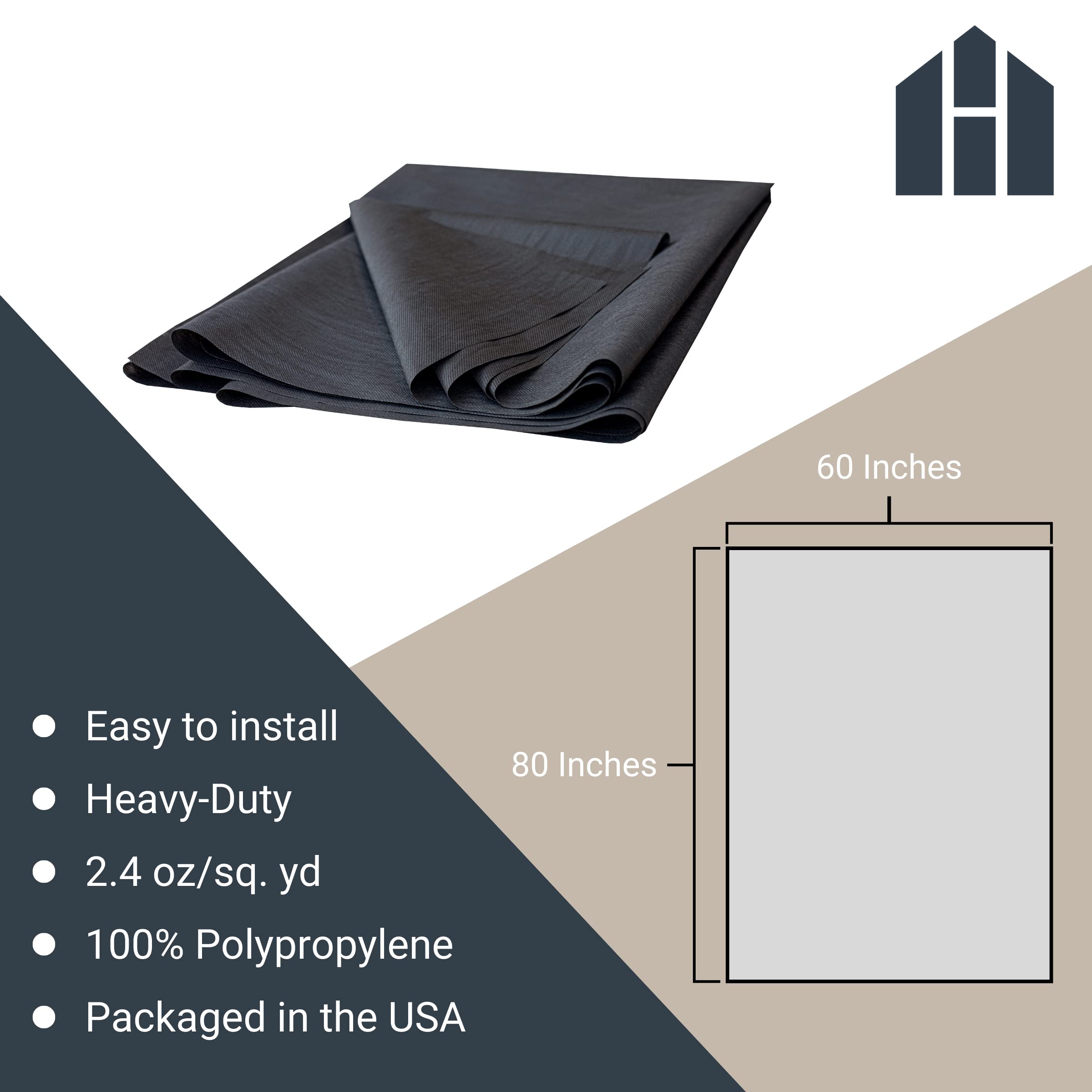 House2Home Box Spring Dust Cover for Bed Box Spring Repair, Heavy Duty 2.4 oz. Black Cambric Cloth, Replacement Box Spring Cover for Queen Foundation, 60" x 80"
