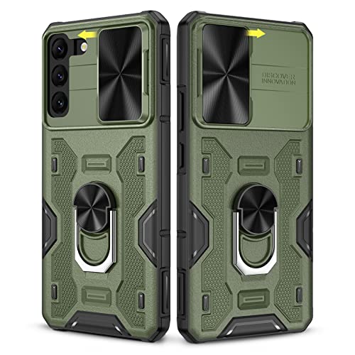 Caka for S22 Plus Case, Samsung Galaxy S22 Plus Case with Camera Cover & Kickstand with Built-in 360° Rotate Ring Stand Magnetic Magnet Protective Phone Cover Case for Galaxy S22+ Plus 5G -Green