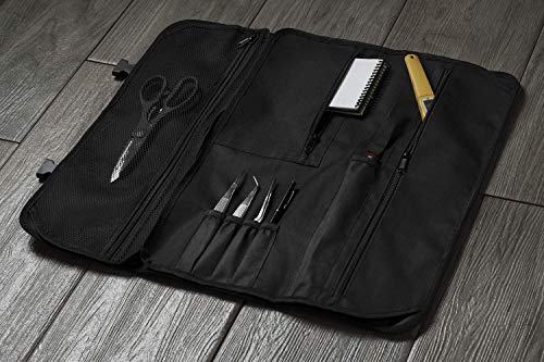 Asaya Chef Knife Roll Bag - 20 Total Pockets for Knives and Kitchen Utensils - Made with Stain Resistant Waxed Nylon - For Chefs and Culinary Students - Knives Not Included(Black)