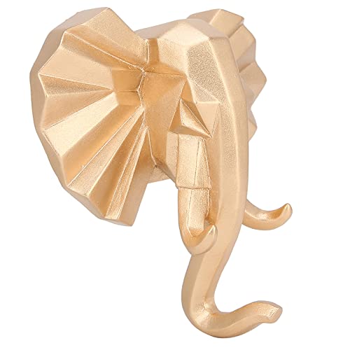 Yosoo Elephant Hook Wall Hanger, Gold Resin Hook Unique Elephant Head Design, Coat Hat Hook European Style Animal Shaped Decorative Gift for Bathroom