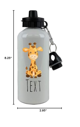 Personalized Custom Baby Giraffe - Zoo/Safari - Aluminum 20 Ounce Kids Summer Sport Water Bottle, 2 Lids - Customizable (White, Aluminum)
