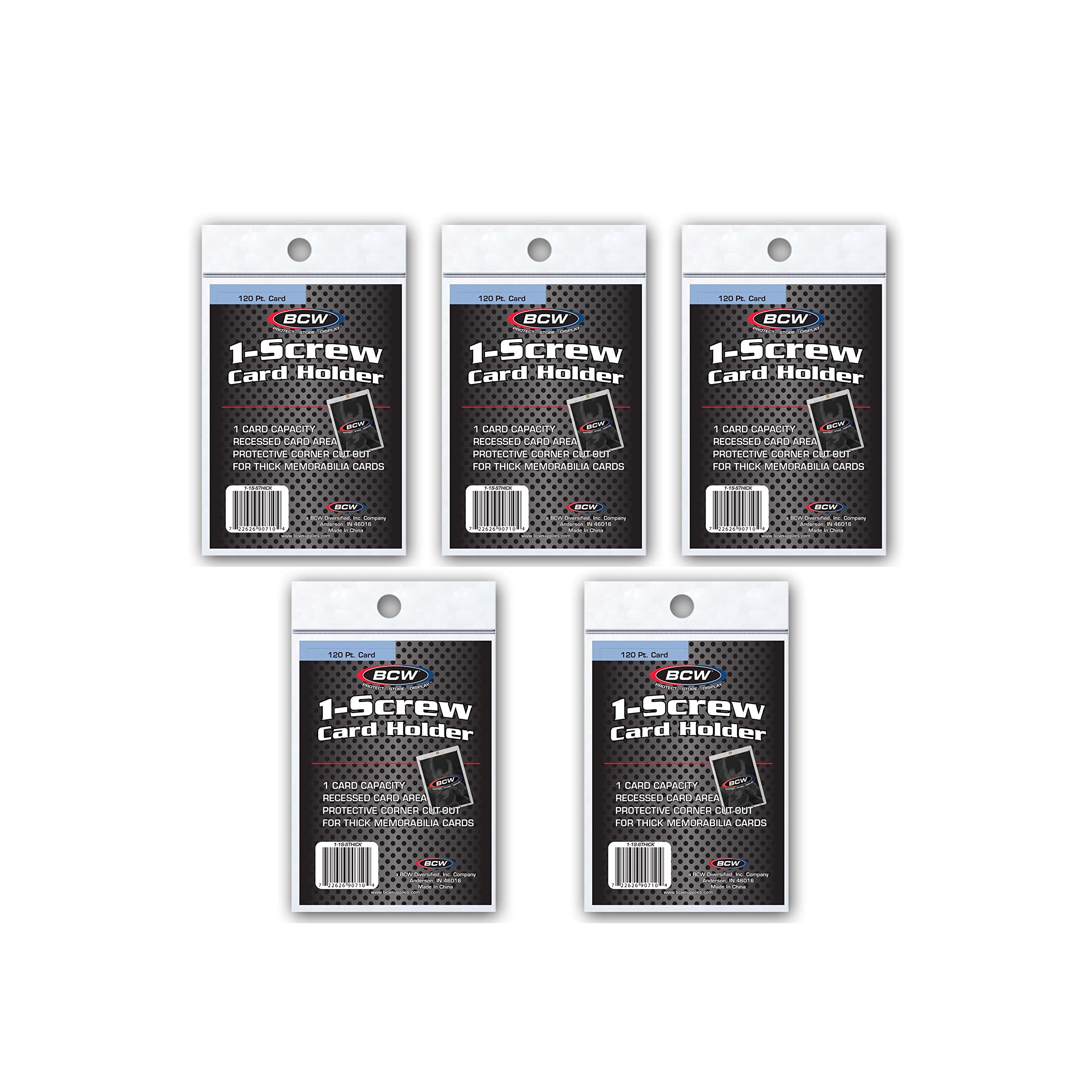 BCW 1 Screw Card Holder - 120 PT. - 5ct | Crystal Clear Polystyrene | Secure Screwdown Design | Ideal for Collectible Card Storage and Display