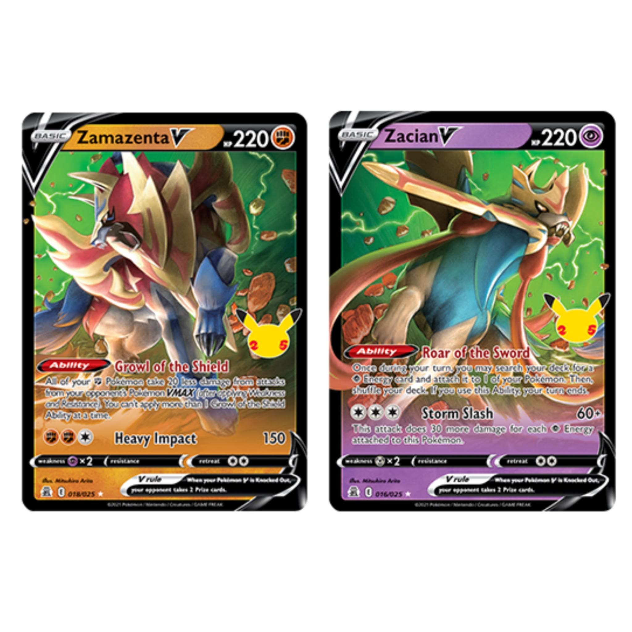 Pokémon 25th Anniversary Celebrations Zacian V + Zamazenta V + 2 Surprise Cards!