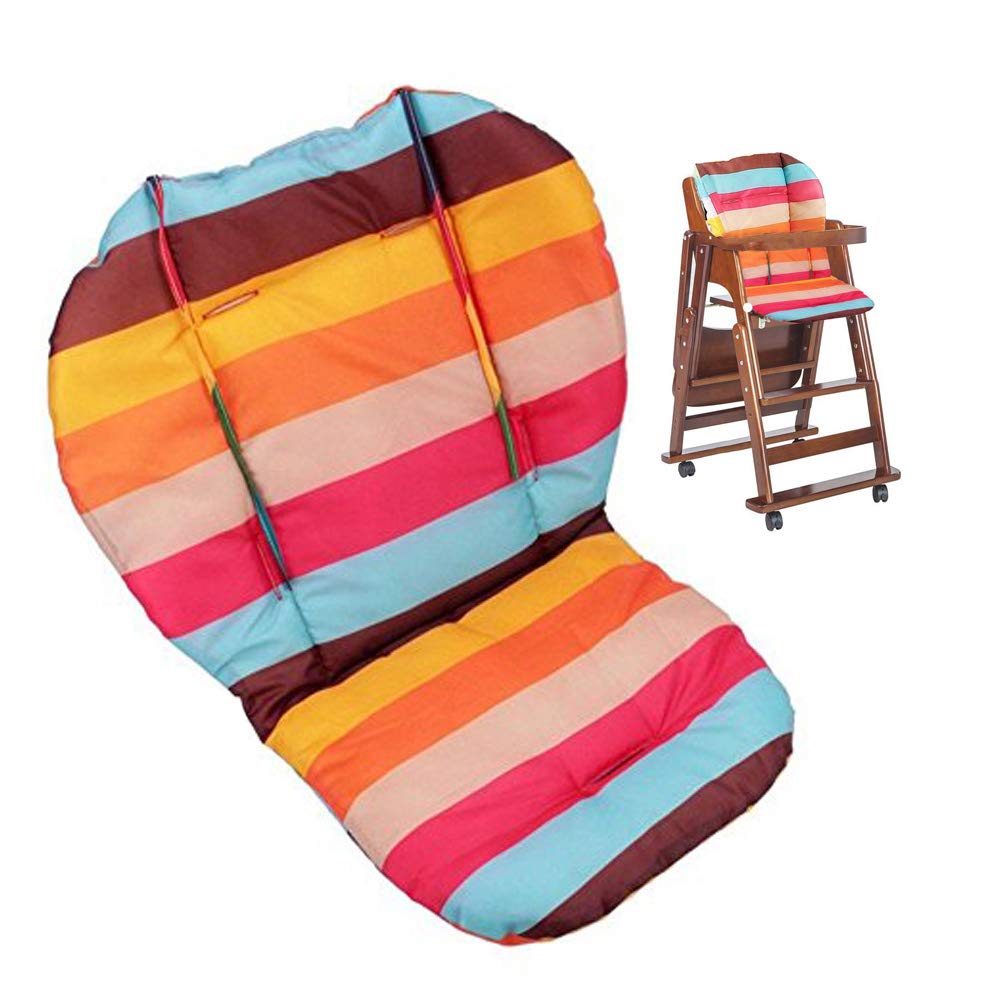 Twoworld Baby High Chair Seat Cushion Liner Mat Pad Cover Rainbow Striped Water Resistant and High Chair Straps (5 Point Harness) 1 Suit