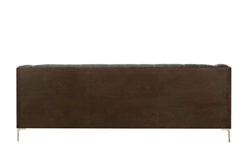 Iconic Home Clark Sofa Button Tufted Velvet Walnut Finish Swoop Arm Wood Frame with Polished Metal Legs, Modern Contemporary, Grey