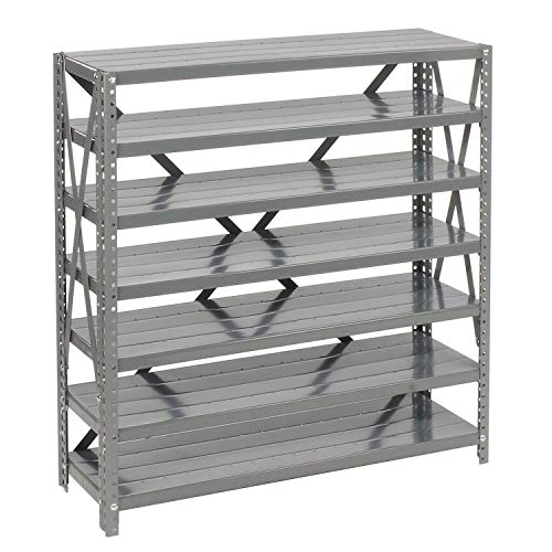 Global Industrial 7 Shelf Steel Shelving with (30) 4" H Plastic Shelf Bins, Blue, 36x12x39