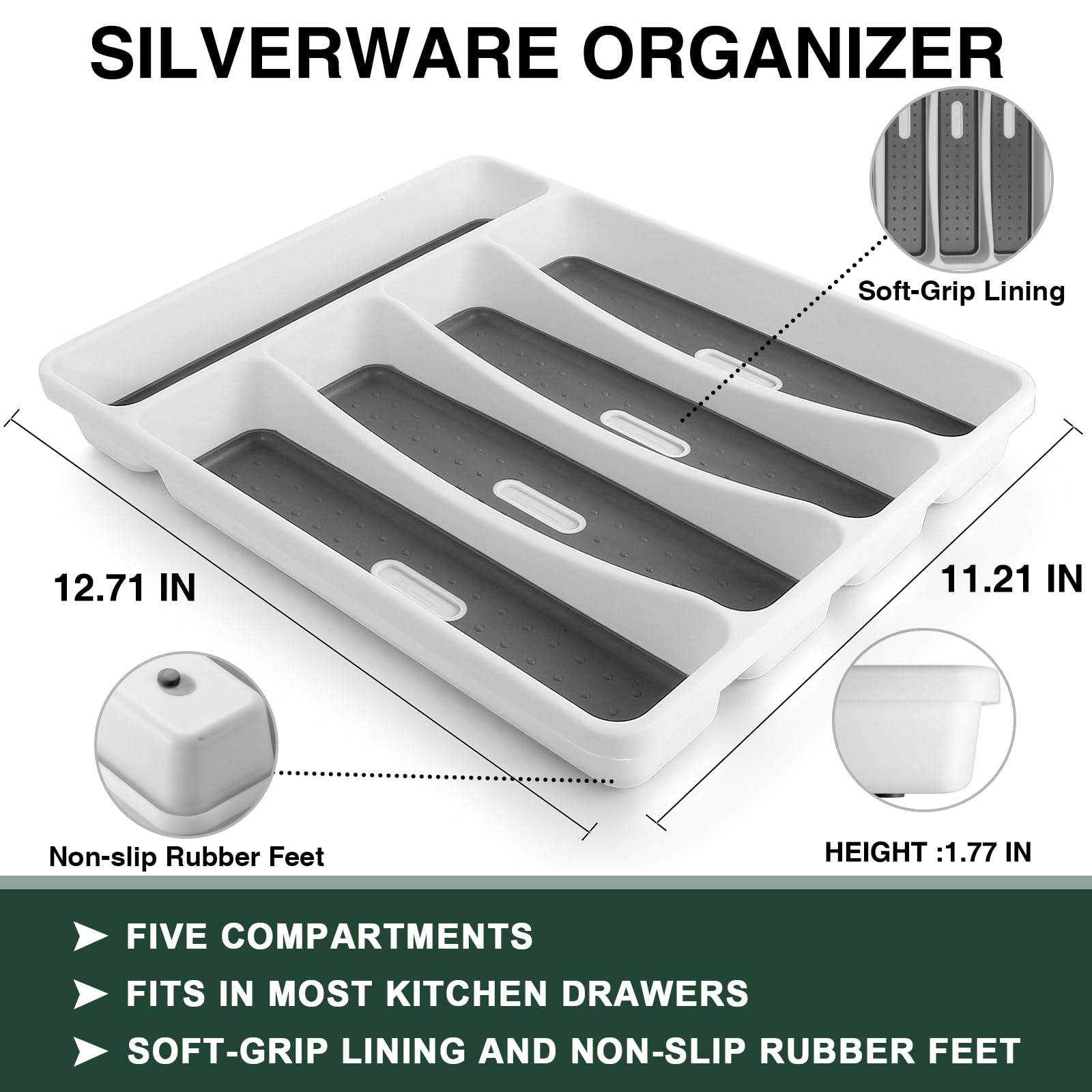 48-Piece Black Silverware Set with Organizer, Black Flatware Set with Steak Knives for 8, Food-Grade Stainless Steel Tableware Cutlery Set, Mirror Finished Utensil Sets for Home Restaurant
