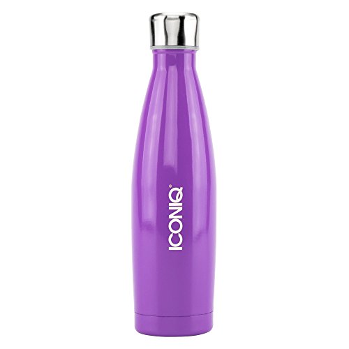 ICONIQ 17 oz Stainless Steel Vacuum Insulated Water Bottle with Pop Up Straw Cap, 17 Ounce (Gloss Purple/Gray)