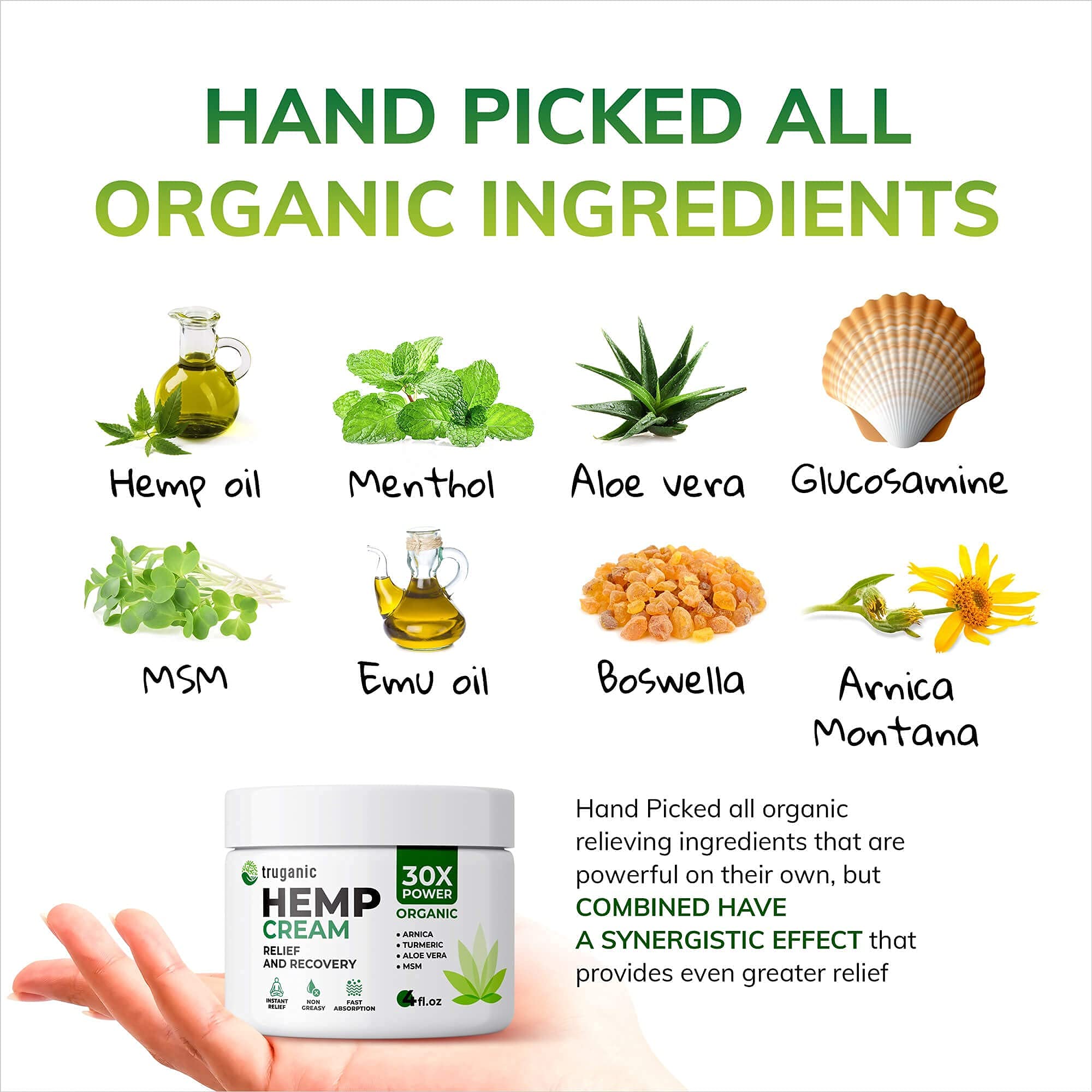 Truganic Premium Hemp Relief Cream 500,000,000-Powerful Soothing Hemp Cream for Back, Muscle, Joints, Skin Care