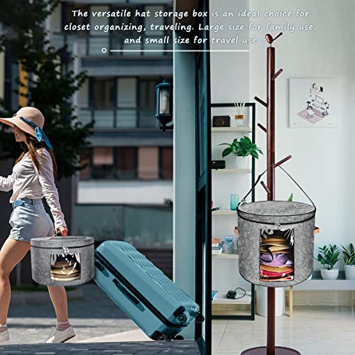 CAPHONT 2 Pack Huge Hat Box for Women & Men Hat Storage Boxes Foldable Felt Round Travel Hat Organizer Large Size (19" D x 17" H) & Small Size (17" D x 10" H) with Dustproof Lid for Various Hats