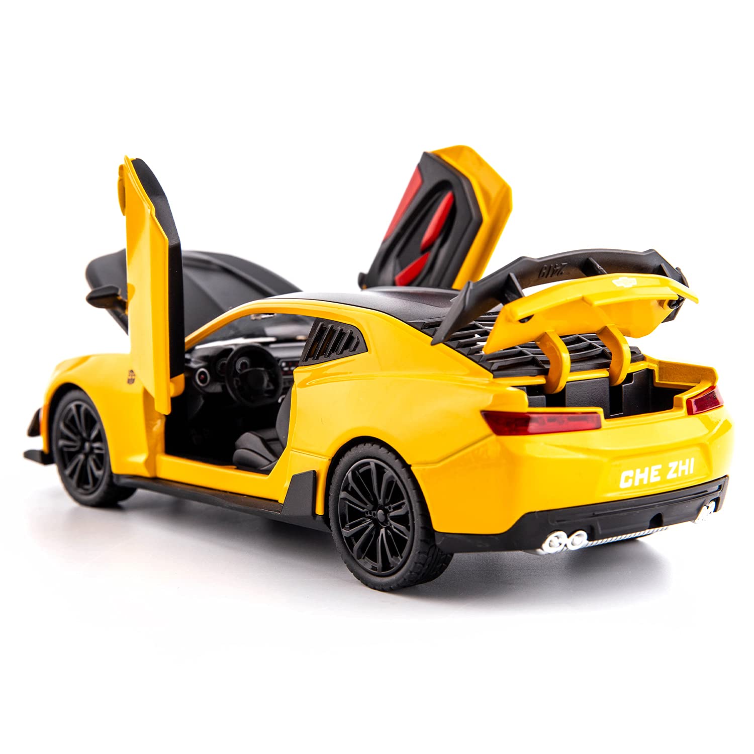 BDTCTK 1/24 Camaro Bumblebee Car Model Toy Zinc Alloy Casting Pull Back Car Sound and Light Toys for Kids Boy Girl Gift (Yellow)