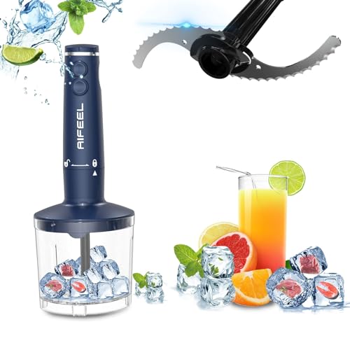 Aifeel Immersion Hand Blender with Ice Chopper,7 in 1 Handheld Blender Stainless Steel Hand Stick Blender with Chopper, Beaker, Whisk for Smoothie, shakes, Baby Food, Sauces Red, Puree, Soup