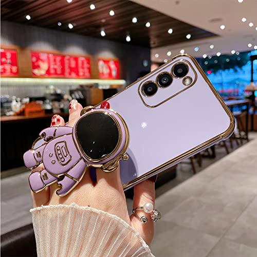 AIGOMARA 6D Plating Astronaut Hidden Stand Case Cover for Samsung Galaxy S23 Plus 5G Women Astronaut Folding Bracket Kickstand iPhone Case with Camera Protector Soft TPU Shockproof Bumper - Purple