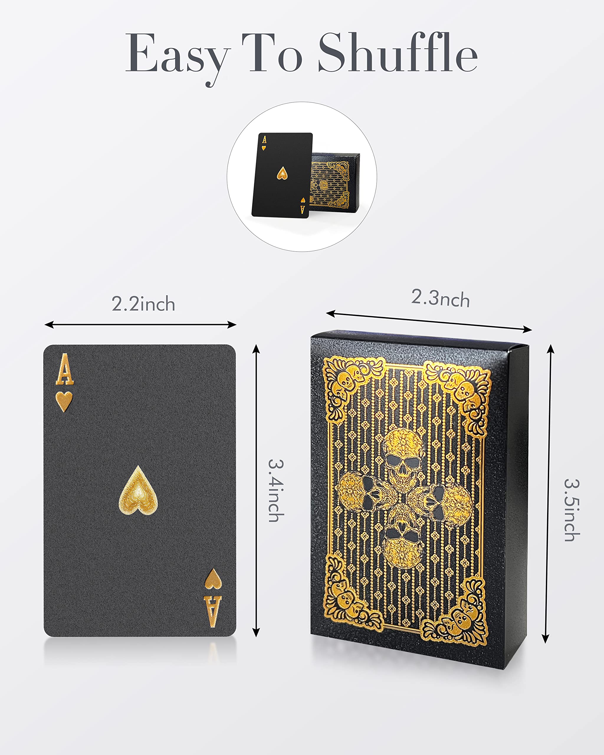 BIERDORF Diamond Waterproof Black Playing Cards, Poker Cards, HD, Deck of Cards (Gold Skull)