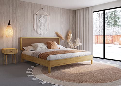 Bme Nipe 14 Inch Deluxe Bed Frame with Adjustable Headboard - Rustic & Bohemian Unique Style with Acacia Wood - No Box Spring Needed - 12 Strong Wood Slat Support - Easy Assembly - King, Natural