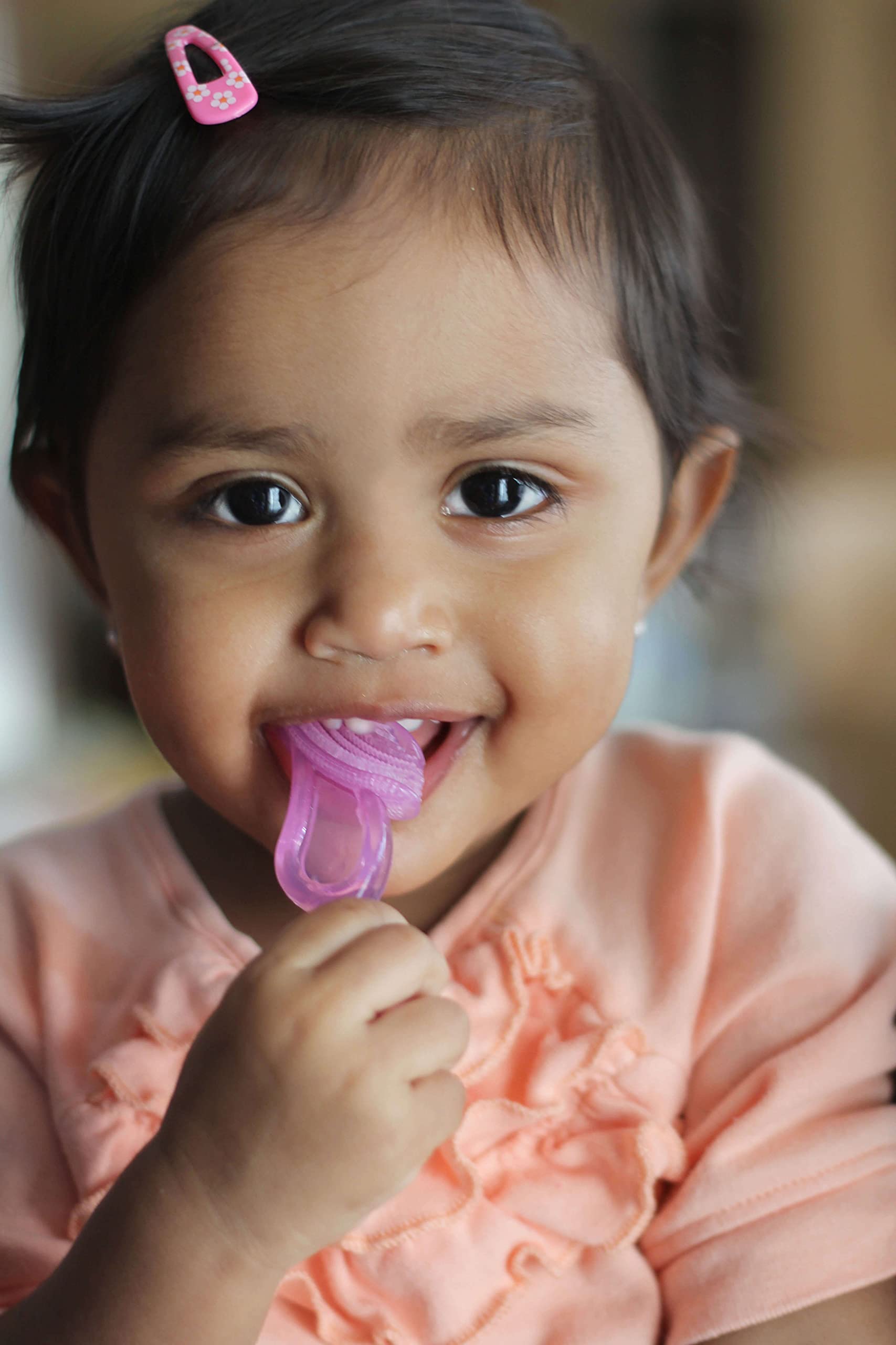 Brilliant Oral Care Baby’s First Toothbrush, Smooth Silicone Bristles Gently Clean Tender Teeth and Gums, for Ages 4+ Months, Pink, 2 Count