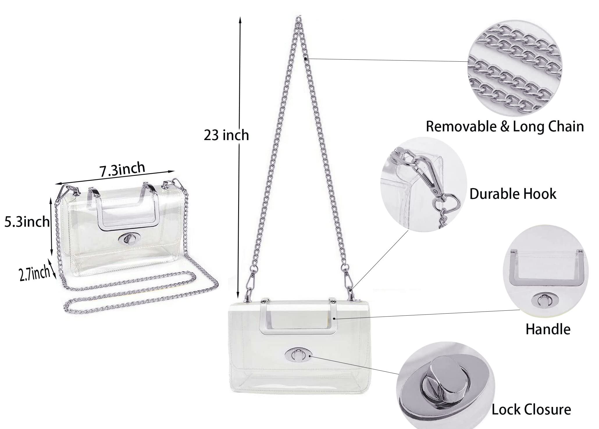 BRIMISKY Clear Purse for women,Jelly Purse,Transparent Clutch Shoulder Bag,Stadium Approved (Silver)