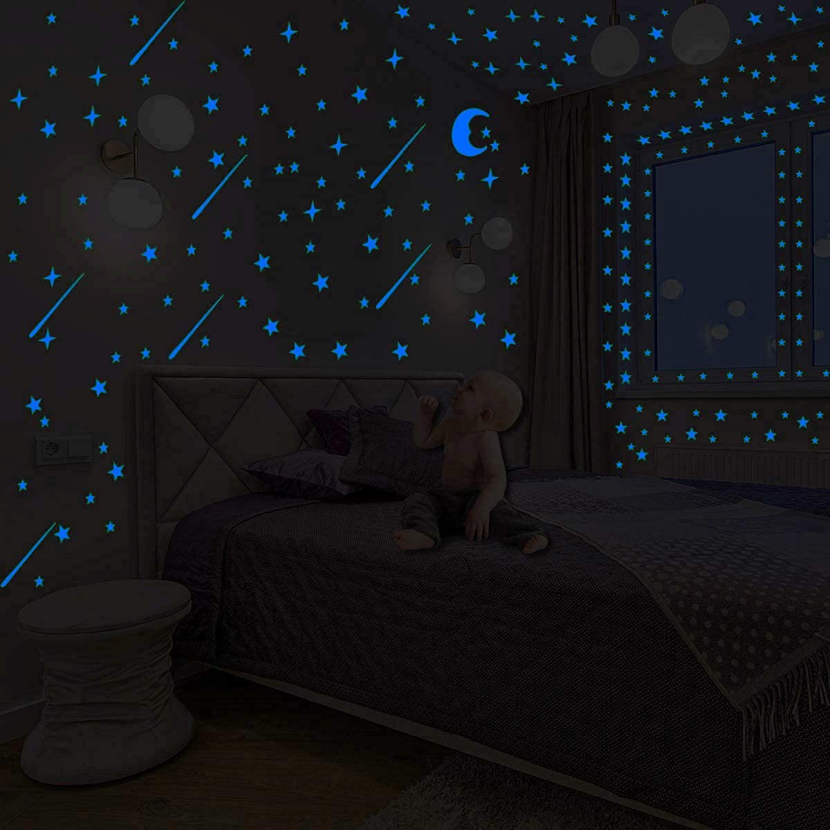 Glow in The Dark Stars Stickers for Ceiling and Wall, 216 Pcs Glowing Stars for Ceiling,Star Wall Decals for Kids Baby Room Birthday Gift