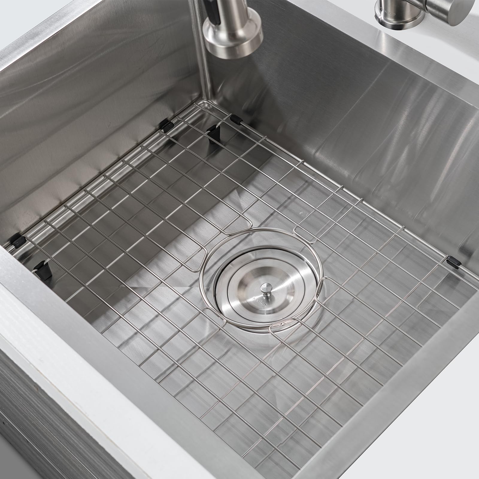 30in Drop-in Kitchen Sink Undermount Countertop Stainless Steel Single Bowl Kitchen Sinks with Bottom Grid and Basket Strainer Drain High-End Handmade Bar Sink