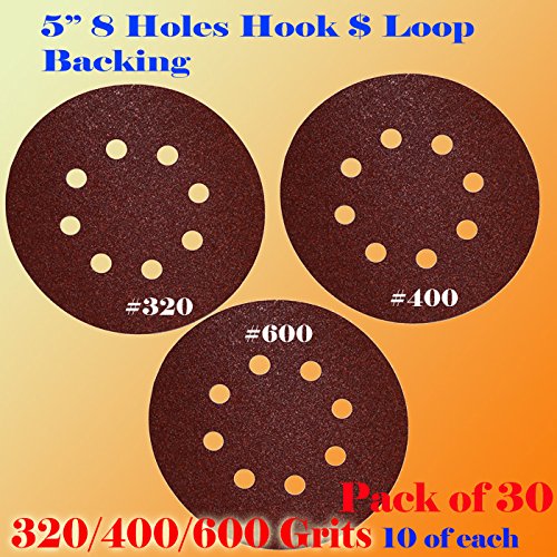 5" 8 Hole 320/400/600 Grit Sand Disc Paper Random Orbit Hook and Loop Sander Sandpaper Sheet for Dewalt, Bosch Makita