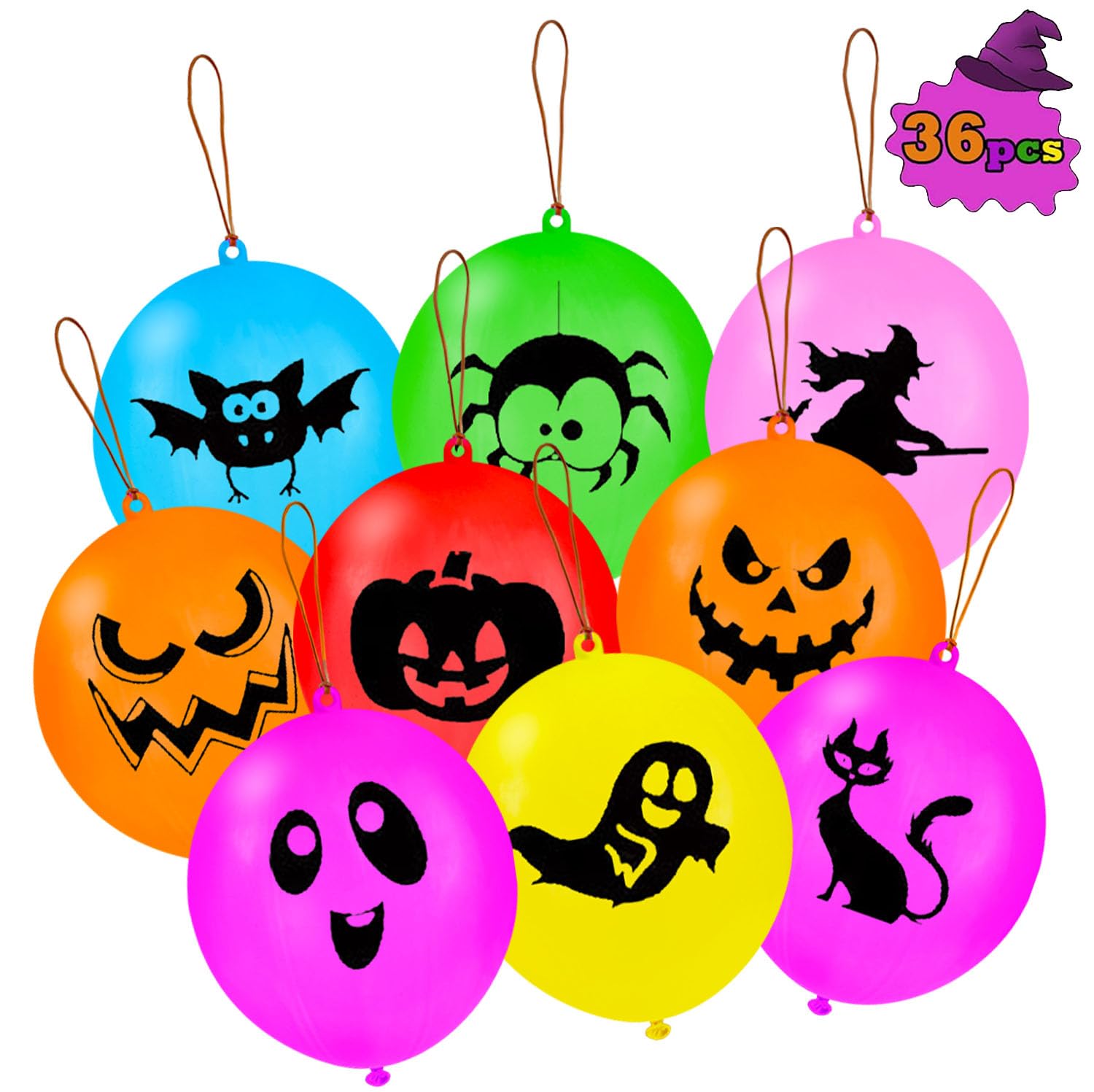 36PCS Halloween Punch Balloons Party Favor for Kids 18in Latex Colorful Balloons Toys for Halloween Party Games, Ghost Balloons Halloween Treats for Toddlers Trick or Treat Goodie Bag Fillers Gifts