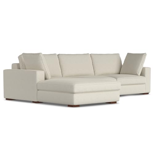 SIMPLIHOME Charlie Left-Facing Sectional Sofa in 100% Recycled Polyester Tightly Woven Performance Fabric, Cream, 122-inches Wide, Handcrafted Contemporary Style L-Shaped Couch with Chaise