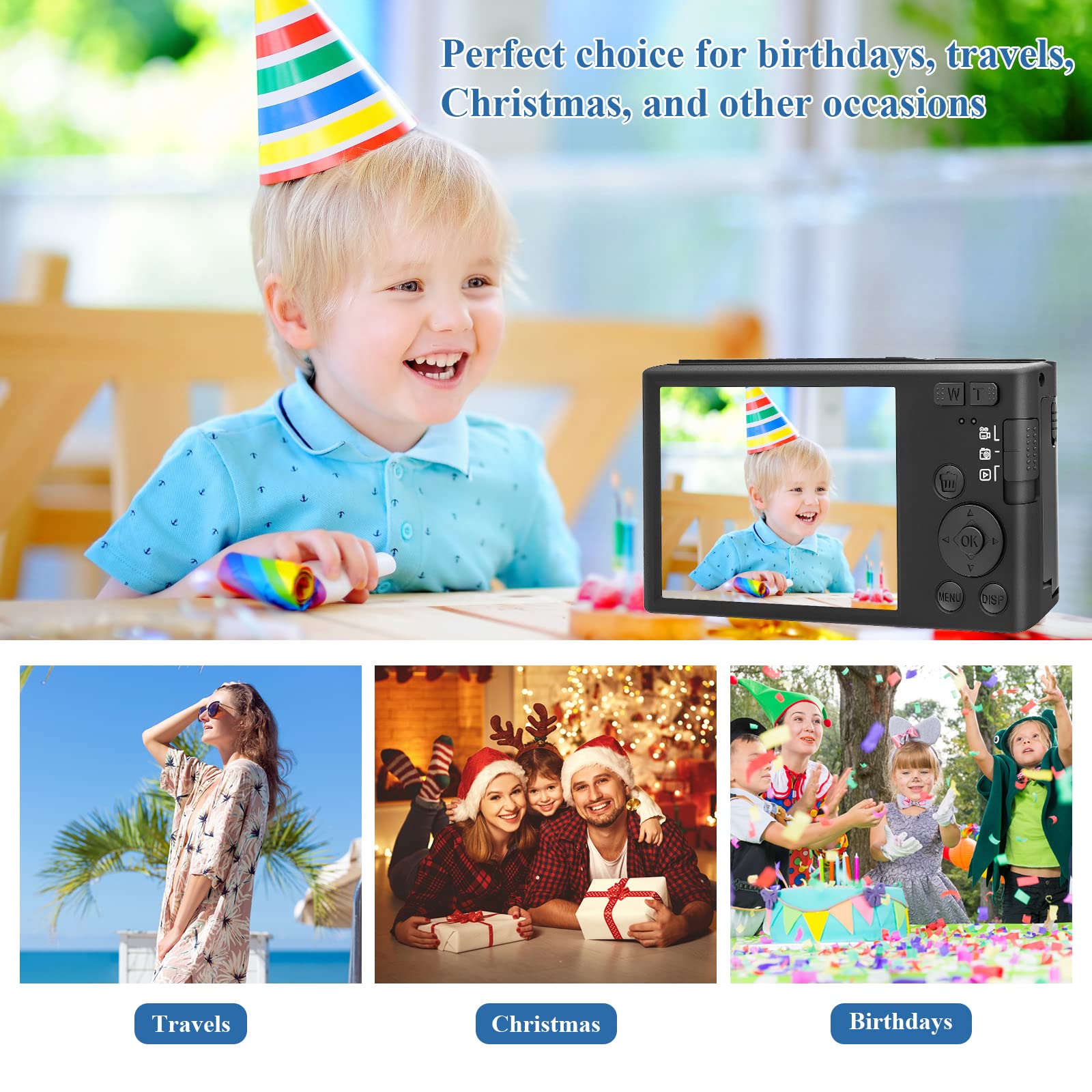 4K Digital Camera 48MP Compact Camera Autofocus 16X Digital Zoom Portable Camera for Boys, Girls,Adult,Beginners (with 32GB SD Card and 2 Batteries)