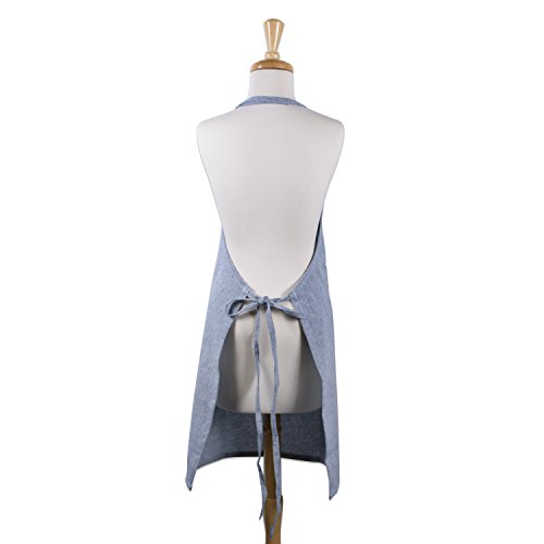 DII 100% Cotton Solid Chambray Kitchen Set, Chef Apron, Blue, 1 Piece
