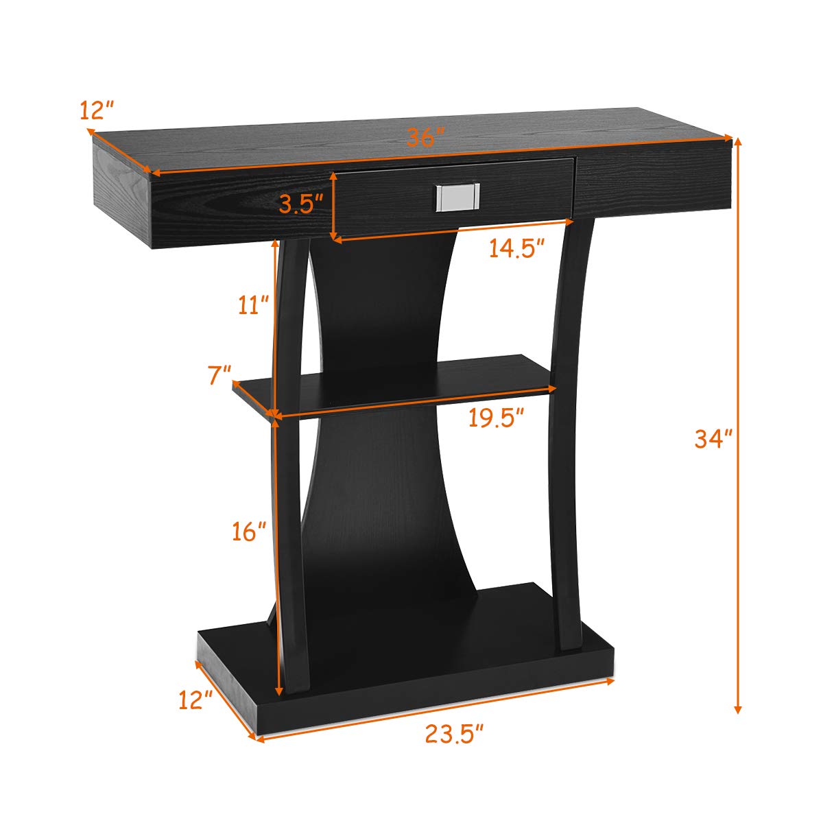 Giantex Narrow Console Table T-Shaped - Behind Couch Table with Drawer, Shelves, Dual Anti-Tipping Kits, Modern Foyer Table, Sofa Side Table for Living Room, Entryway, Hallway, Entry Table (Brown)