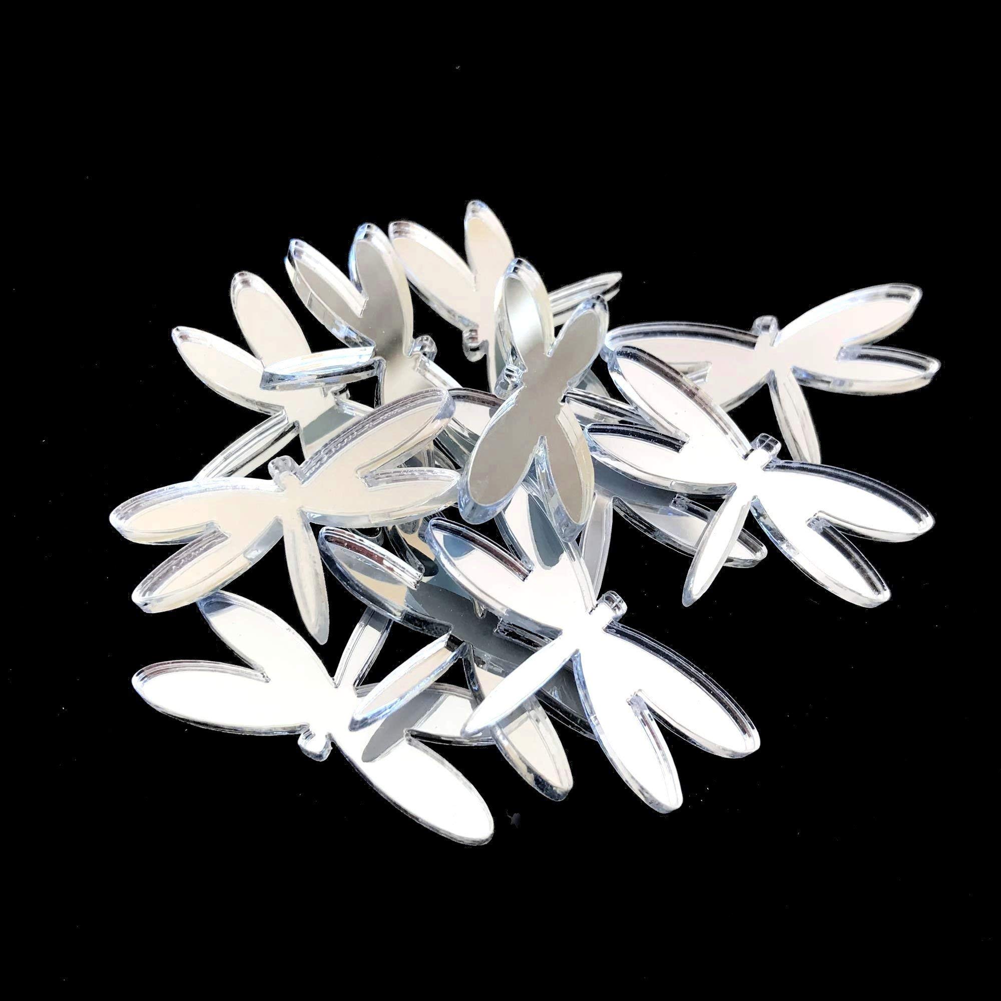 Super Cool Creations Dragonfly Shaped Crafting Mirrors, Set of 10, Many Colours, Shatterproof Acrylic, Orange, Pack of 10 x 5cm