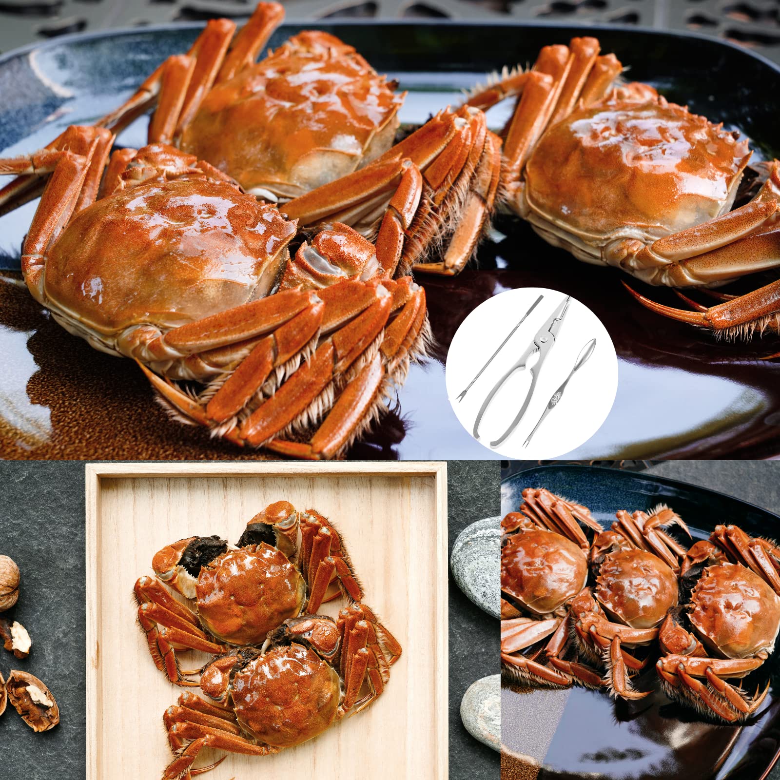 4pcs Seafood Tools Set, 1pc Lobster Crab Cracker Seafood Crab Leg Cracker 1pcs Shrimp Peeler Portable Shrimp Cleaner Knife with Wooden Handle 2pcs Lobster Forks Crab Forks Nut Forks